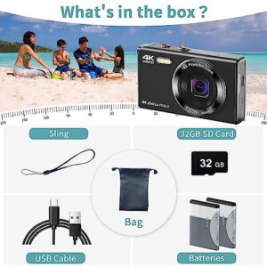 1080P Digital Camera for Kids Teens Boys Girls Adults,44MP Kids Camera with 32GB SD Card, Digital Camera with 16X Digital Zoom