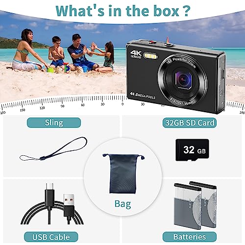 1080P Digital Camera for Kids Teens Boys Girls Adults,44MP Kids Camera with 32GB SD Card, Digital Camera with 16X Digital Zoom