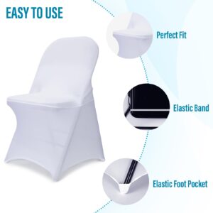 LEBENGURU 30PCS Spandex Folding Chair Covers, Upgraded Stretch Elastic Fitted Chair Cover Protector for Wedding, Holidays, Banquet, Party, Celebration (White)