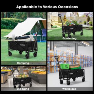 VIVOSUN Collapsible Folding Wagon, Outdoor Utility with All-Terrain Wheels, Adjustable Handle, Cup Holders & Side Pockets, for Camping, Shopping, Garden, 210Lbs Capacity, Black