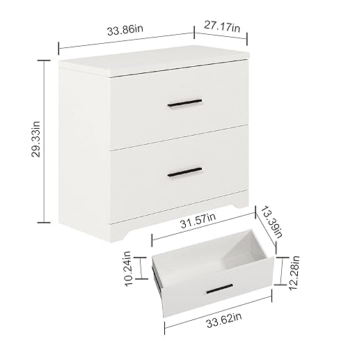 2-Drawer Wood Lateral File Cabinet, Filing Cabinets Anti-Tilt Mechanism for Home Office Storage Organization, Accommodates Letter/A4/Legal Size, New Heightened Drawer Design Home Office (White)