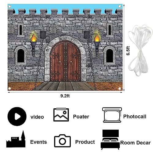 Tranqun Medieval Party Decorations Medieval Castle Backdrop Knight Decorations Castle Wall Backdrop Keepers of The Kingdom Decorations for Medieval Themed Party Supplies(6.5 x 9.2 ft)