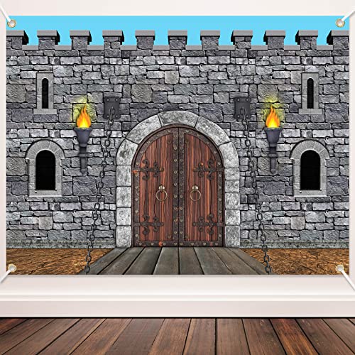 Tranqun Medieval Party Decorations Medieval Castle Backdrop Knight Decorations Castle Wall Backdrop Keepers of The Kingdom Decorations for Medieval Themed Party Supplies(6.5 x 9.2 ft)