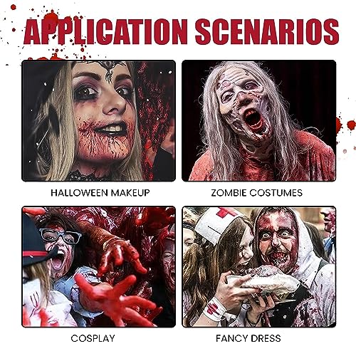 Halloween Sfx Makeup Kit, Contain (Fake Wound Modeling Skin Wax with Spatula, Fake Blood Splatter Spray, Fake Blood Cream, Scab Coagulated Blood Gel, 3 Stipple Sponge), Realistic Washable