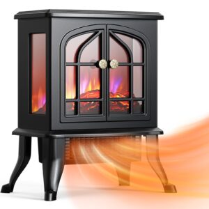 airchoice electric fireplace heater, infrared space heater with 3s fast heating, 1500w 750w 2 modes, 3d flame effect, overheat protection, upgraded 3 sides wider view, quiet freestanding stove