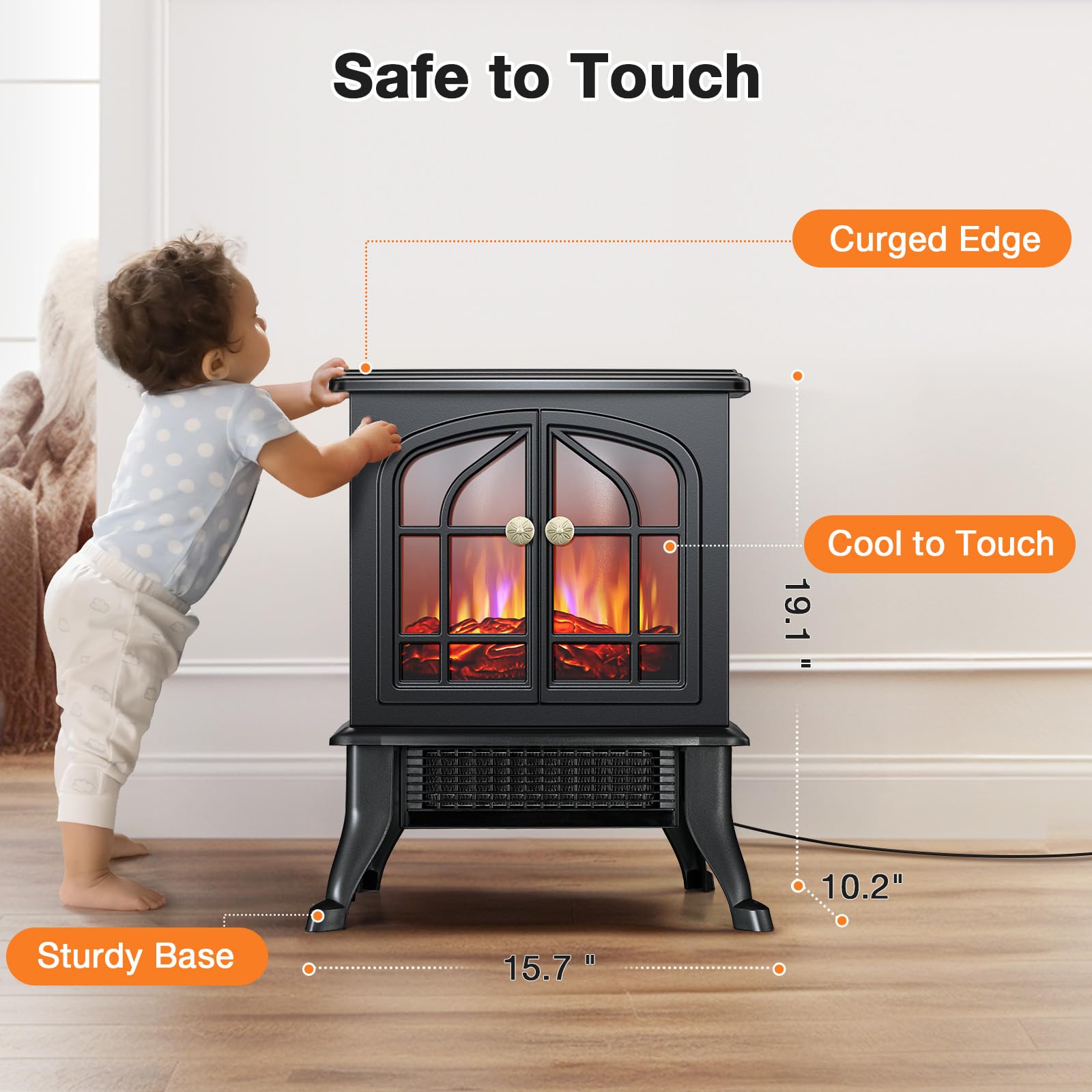 Airchoice Electric Fireplace Heater, Infrared Space Heater with 3s Fast Heating, 1500W 750W 2 Modes, 3D Flame Effect, Overheat Protection, Upgraded 3 Sides Wider View, Quiet Freestanding Stove