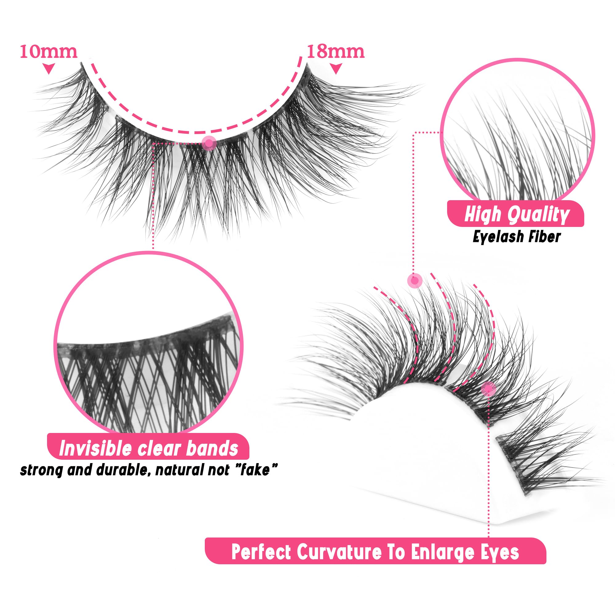 Lash Cluster False Eyelashes Extension Wispy Individual Cluster Lashes Extension Natural Fluffy Eye Lashes Faux Mink Fake Eyelash Clusters Pack by GVEFETIEE