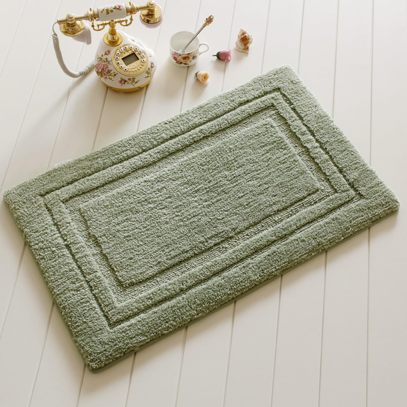 Solid Geometric Microfiber Bath Mat, Ultra Soft Memory Foam Layer Bathroom Rug Water Absorbent Shower Floor Carpet Non-Slip Fast Drying Rugs, Washable Kitchen, Laundry Door Mat (20"x32",Green)