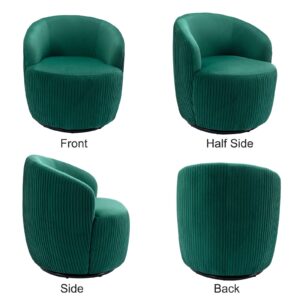 Taiweny Swivel Barrel Chair, Velvet Upholstered 360-Degree Swivel Accent Armchair, Modern Round Club Arm Chairs for Living Room, Nursery, Bedroom, Office, Lounge (Emerald Green)