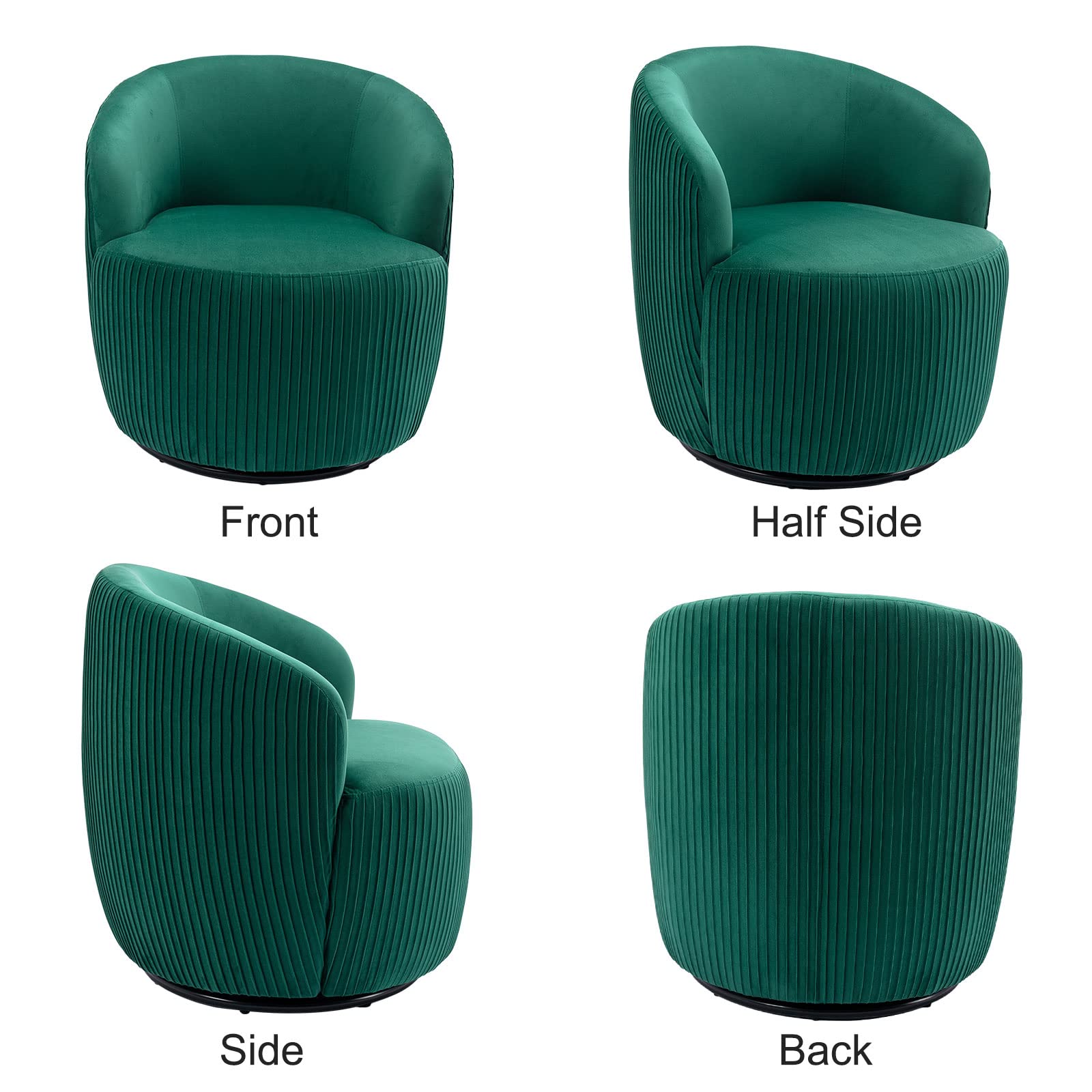 Taiweny Swivel Barrel Chair, Velvet Upholstered 360-Degree Swivel Accent Armchair, Modern Round Club Arm Chairs for Living Room, Nursery, Bedroom, Office, Lounge (Emerald Green)