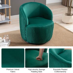 Taiweny Swivel Barrel Chair, Velvet Upholstered 360-Degree Swivel Accent Armchair, Modern Round Club Arm Chairs for Living Room, Nursery, Bedroom, Office, Lounge (Emerald Green)