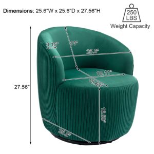 Taiweny Swivel Barrel Chair, Velvet Upholstered 360-Degree Swivel Accent Armchair, Modern Round Club Arm Chairs for Living Room, Nursery, Bedroom, Office, Lounge (Emerald Green)