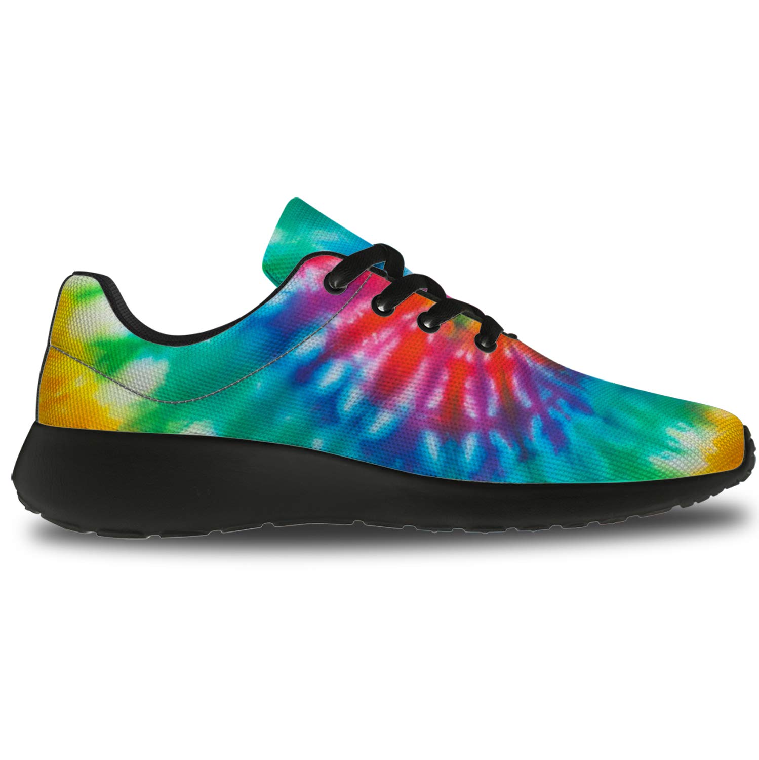 Mens Womens Tie Dye Shoes Running Shoes Walking Tennis Sneakers Spiral Rainbow Tie Dye Shoes Gifts for Boy Girl,Size 10.5 Men/12 Women Black