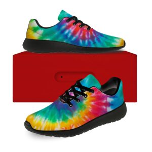 Mens Womens Tie Dye Shoes Running Shoes Walking Tennis Sneakers Spiral Rainbow Tie Dye Shoes Gifts for Boy Girl,Size 10.5 Men/12 Women Black