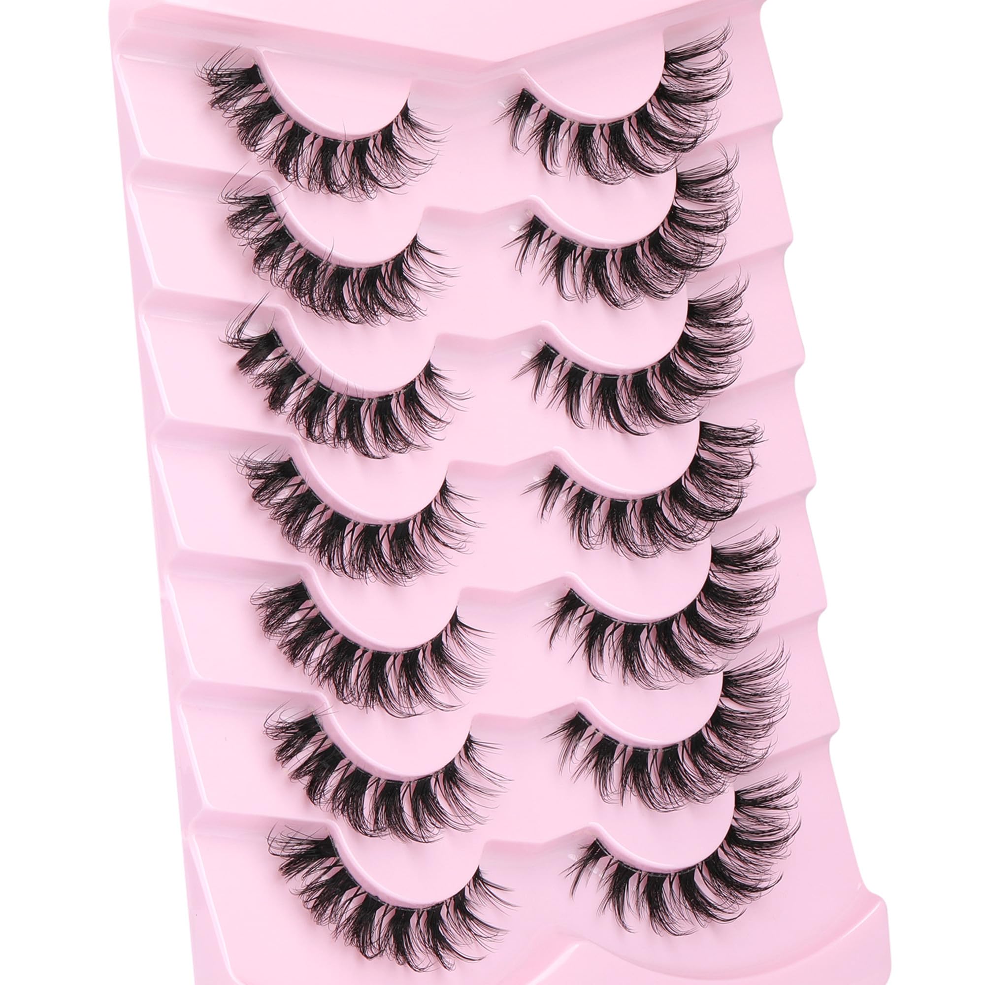 False Lashes Natural Look Fake Eyelashes Wispy Cat Eye Lashes Clear Band False Eyelashes 16MM Faux Mink Lashes Pack 7 Pairs by Ruairie