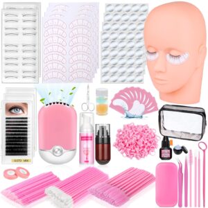 404 pcs professional lash extension supplies kit with lash clusters,lash fan, extension glue,eyelash remover,tweezers, eyelash extension kit for beginners