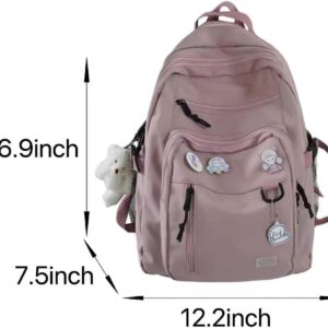 Aesthetic Backpack Cute Kawaii Backpack with Pins and Pendant Laptop Bag Casual Daypack for Women (Black,One Size)