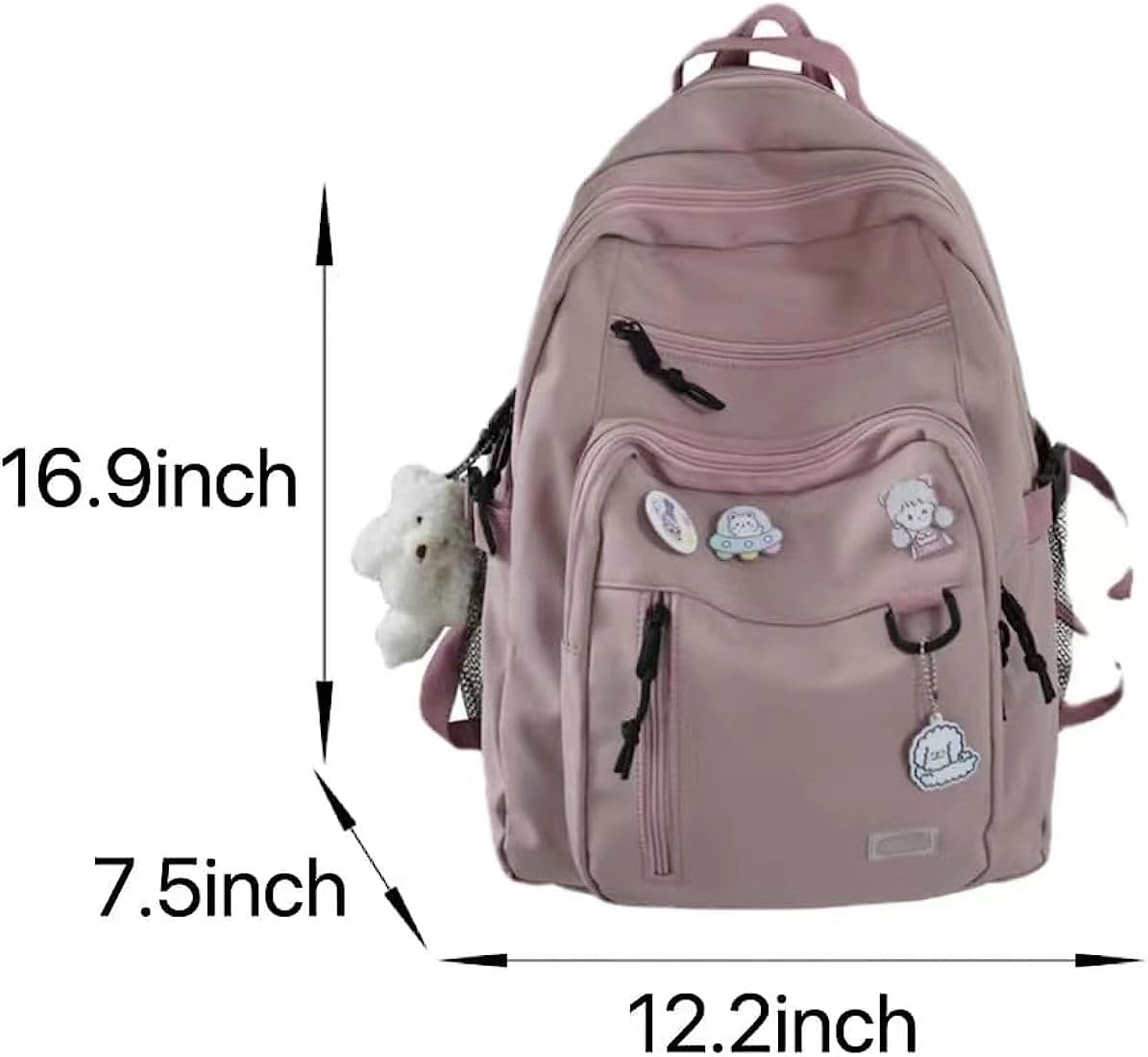 Aesthetic Backpack Cute Kawaii Backpack with Pins and Pendant Laptop Bag Casual Daypack for Women (Black,One Size)