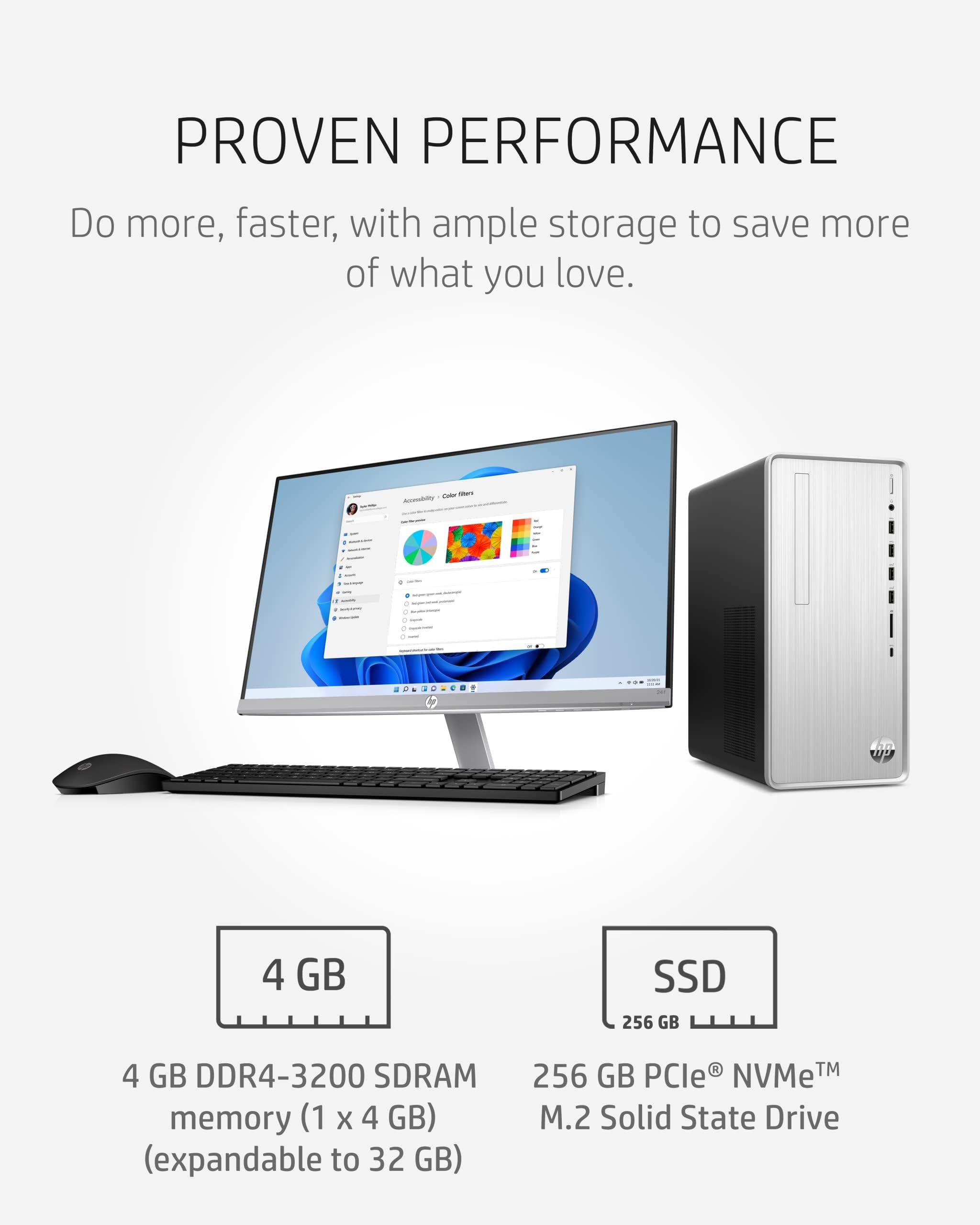 HP 2023 Newest Pavilion Desktop PC, AMD Ryzen 3 5300G Processor (up to 4.2GHz), 8GB RAM, 256GB SSD, 1TB HDD, AMD Radeon Graphics, Wired Mouse and Keyboard, USB Type-A&C, Wi-Fi, Bluetooth, Windows 11