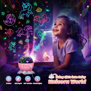 STRAWBETTER Unicorn Night Light Kids Toys 3 in 1 Unicorns & Starry Sky & Sea World Nights Lights Projector for 3 4 5 6 7 8 9 10 11 12 Year Old Girls Birthday Basket Stuffers Gifts for Kids 3-12