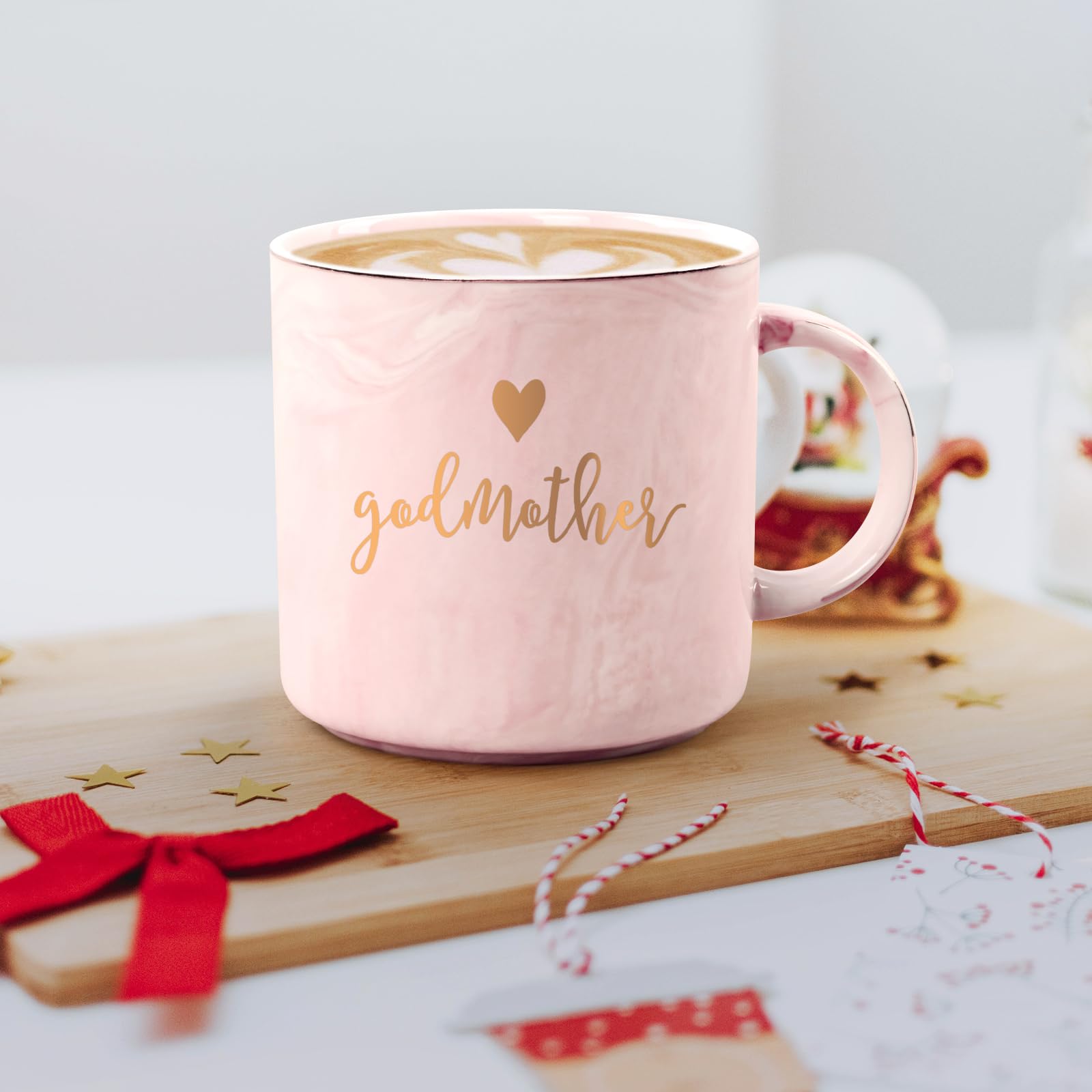 YHRJWN - Godmother Gift, Godmother Coffee Mug, Godmother Gifts from Godchild, Birthday Christmas Godmother Gifts for Women, Godmother Proposal Gifts, Pink Marble Mug 12 Oz with Gift Box