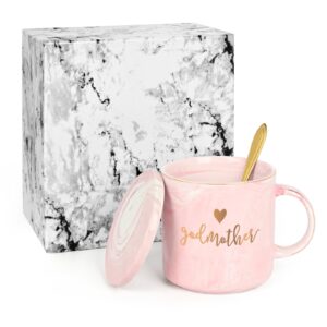 YHRJWN - Godmother Gift, Godmother Coffee Mug, Godmother Gifts from Godchild, Birthday Christmas Godmother Gifts for Women, Godmother Proposal Gifts, Pink Marble Mug 12 Oz with Gift Box