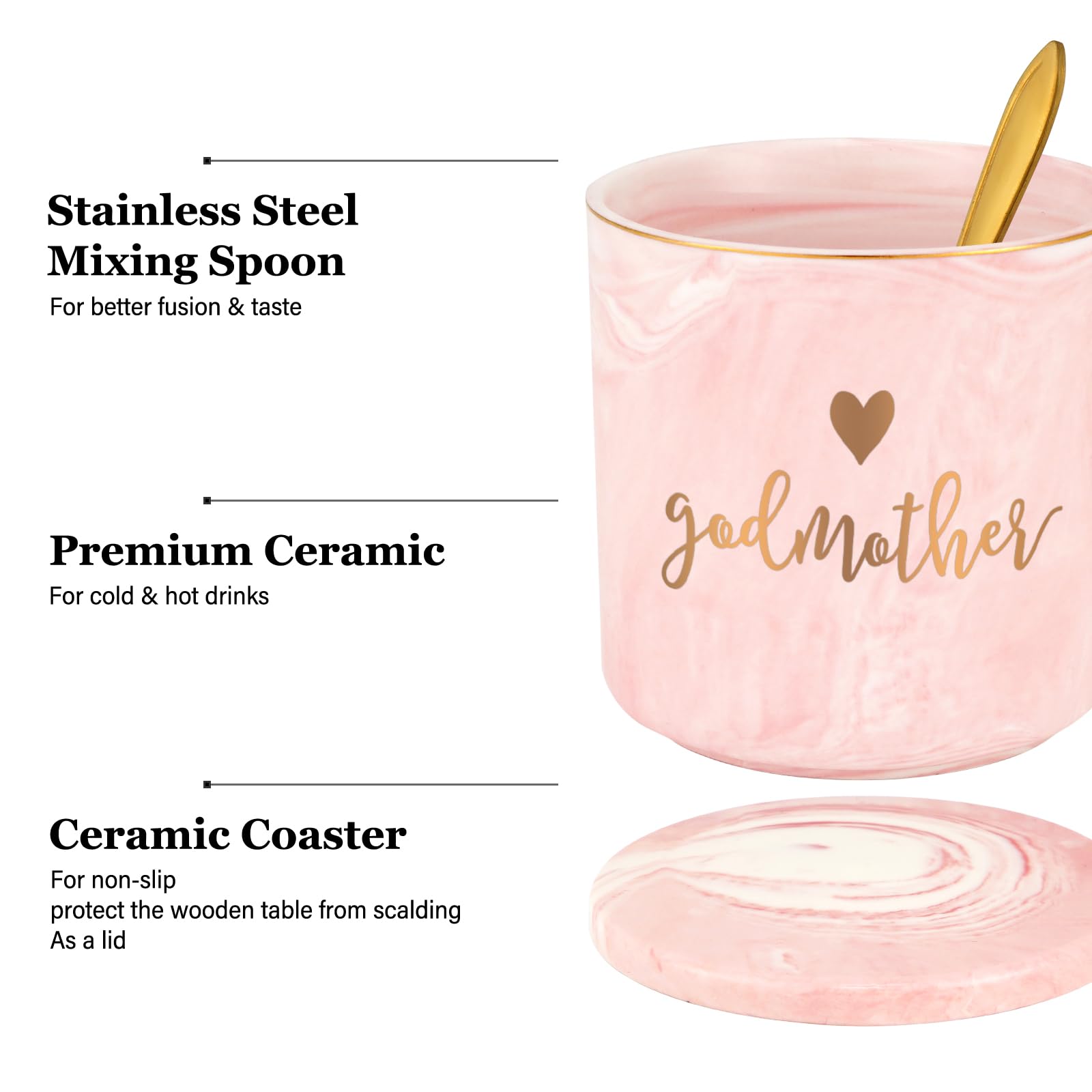 YHRJWN - Godmother Gift, Godmother Coffee Mug, Godmother Gifts from Godchild, Birthday Christmas Godmother Gifts for Women, Godmother Proposal Gifts, Pink Marble Mug 12 Oz with Gift Box