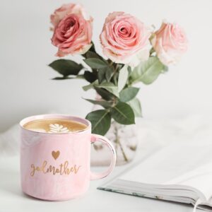 YHRJWN - Godmother Gift, Godmother Coffee Mug, Godmother Gifts from Godchild, Birthday Christmas Godmother Gifts for Women, Godmother Proposal Gifts, Pink Marble Mug 12 Oz with Gift Box