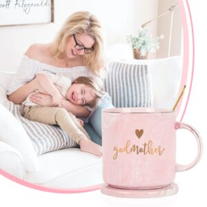 YHRJWN - Godmother Gift, Godmother Coffee Mug, Godmother Gifts from Godchild, Birthday Christmas Godmother Gifts for Women, Godmother Proposal Gifts, Pink Marble Mug 12 Oz with Gift Box