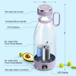 Portable Blender, MIAOKE 6 Blades Juicer Cup for Juice Shakes and Smoothies 350ml Mini Blender with Led Display Usb Rechargeable,3000Mah Rechargeable Battery, for Home Sports Outdoors Travel-Purple