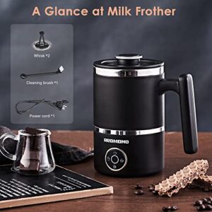 REDMOND Milk Frother, Electric Milk Frother for Coffee, 10.1oz/300ml Large Capacity, Hot/Cold Foam and Hot Chocolate Maker, 4-in-1 Functions, Milk Steamer for Latte, Cappuccino, Macchiato, Hot Milk