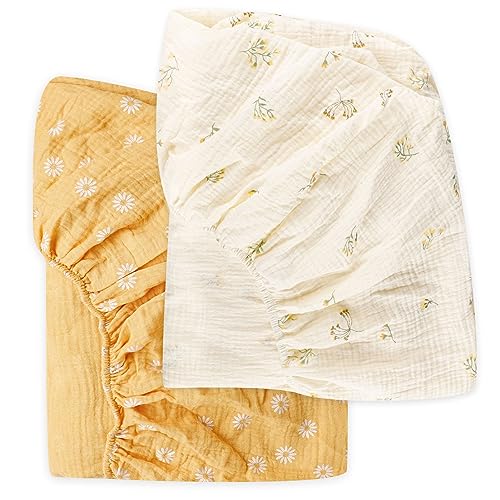 Muslin Crib Sheets 2 Pack for Girl and Boy, Breathable and Comfortable, Baby Crib Sheet Neutral, Fitted Crib Mattress & Toddler Bed Mattress 52 "X28