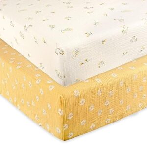 Muslin Crib Sheets 2 Pack for Girl and Boy, Breathable and Comfortable, Baby Crib Sheet Neutral, Fitted Crib Mattress & Toddler Bed Mattress 52 "X28