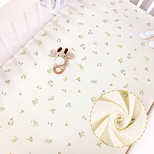 Muslin Crib Sheets 2 Pack for Girl and Boy, Breathable and Comfortable, Baby Crib Sheet Neutral, Fitted Crib Mattress & Toddler Bed Mattress 52 "X28