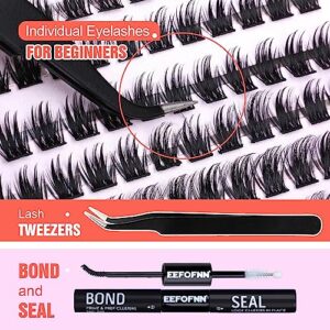 DIY Lash Extension Kit Natural Lash Clusters Fluffy Eyelash Extension Kit Individual Lashes Bond and Seal Wispy Eyelash Clusters with Bond and Seal Lash Applicator Tool DIY at Home by Eefofnn