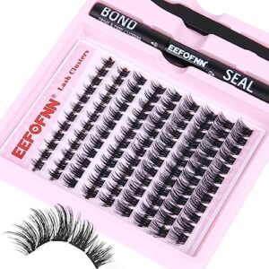 DIY Lash Extension Kit Natural Lash Clusters Fluffy Eyelash Extension Kit Individual Lashes Bond and Seal Wispy Eyelash Clusters with Bond and Seal Lash Applicator Tool DIY at Home by Eefofnn