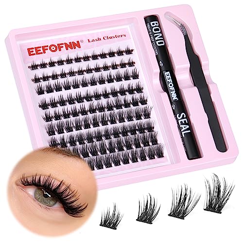 DIY Lash Extension Kit Natural Lash Clusters Fluffy Eyelash Extension Kit Individual Lashes Bond and Seal Wispy Eyelash Clusters with Bond and Seal Lash Applicator Tool DIY at Home by Eefofnn