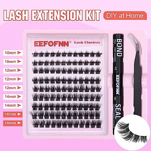 DIY Lash Extension Kit Natural Lash Clusters Fluffy Eyelash Extension Kit Individual Lashes Bond and Seal Wispy Eyelash Clusters with Bond and Seal Lash Applicator Tool DIY at Home by Eefofnn