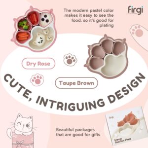 Firgi MEOW MEOW Taupe Brown Kids Divided Suction Plates for Baby with Toddler Non-Slip Design Plates Baby Led Weaning Supplies BPA Free Unbreakable Food Grade Silicone Tray Korea Made