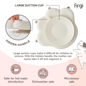 Firgi MEOW MEOW Taupe Brown Kids Divided Suction Plates for Baby with Toddler Non-Slip Design Plates Baby Led Weaning Supplies BPA Free Unbreakable Food Grade Silicone Tray Korea Made