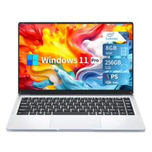 kuu laptop computer 8gb lpddr4 256gb ssd, intel celeron, intel uhd graphics, windows 11 pro laptop, 14.1 inch laptop fhd 1920 * 1080 ips, webcam,180 angle opening, bt5.0,wifi 5ghz, usb3.0