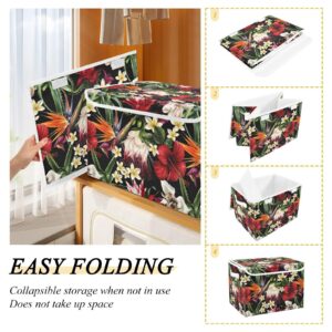 Krafig Tropical Flowers Foldable Storage Box Large Cube Organizer Bins Containers Baskets with Lids Handles for Closet Organization, Shelves, Clothes, Toys