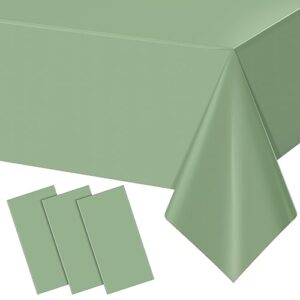 3pack sage green plastic tablecloths for rectangle tables, light green disposable tablecloth, waterproof sage green table cover for birthday bridal wedding baby shower party decorations, 54 x 108inch