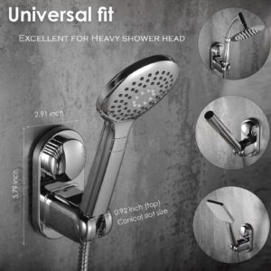 Suction cup Handheld Shower Head Holder - 5 Angles Adjustable - Unique Horizontal Setting - Large Shower Head Supports, Relocatable - Wall mounted with Vacuum Power (Chrome)