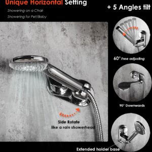 Suction cup Handheld Shower Head Holder - 5 Angles Adjustable - Unique Horizontal Setting - Large Shower Head Supports, Relocatable - Wall mounted with Vacuum Power (Chrome)