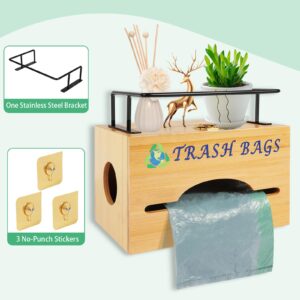 Dawnarriv Large Trash Bag Dispenser, Kitchen Garbage Bag Holder, Bamboo Trash Bag Organizer, Wall Mounted or on Countertop, Compatible with Big and Small Plastic Bags Rolls