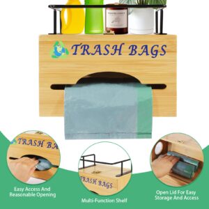 Dawnarriv Large Trash Bag Dispenser, Kitchen Garbage Bag Holder, Bamboo Trash Bag Organizer, Wall Mounted or on Countertop, Compatible with Big and Small Plastic Bags Rolls