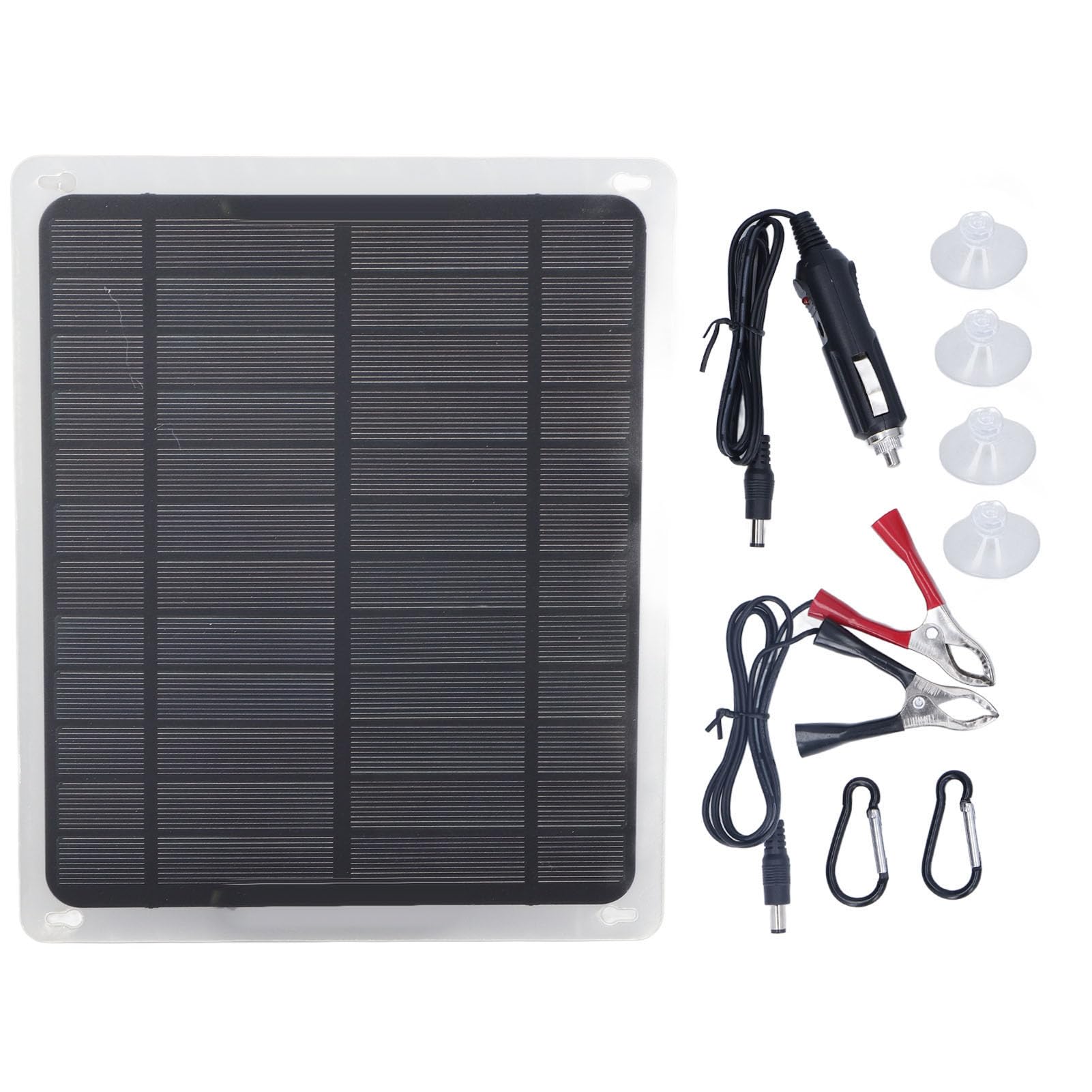 Solar Panel Kit, 20W 12V Solar Panel Car Battery Charger, Portable Solar Panel with Battery Clip and Suction Cups, Safe Use for Car RV Marine Boat, Camping, Home