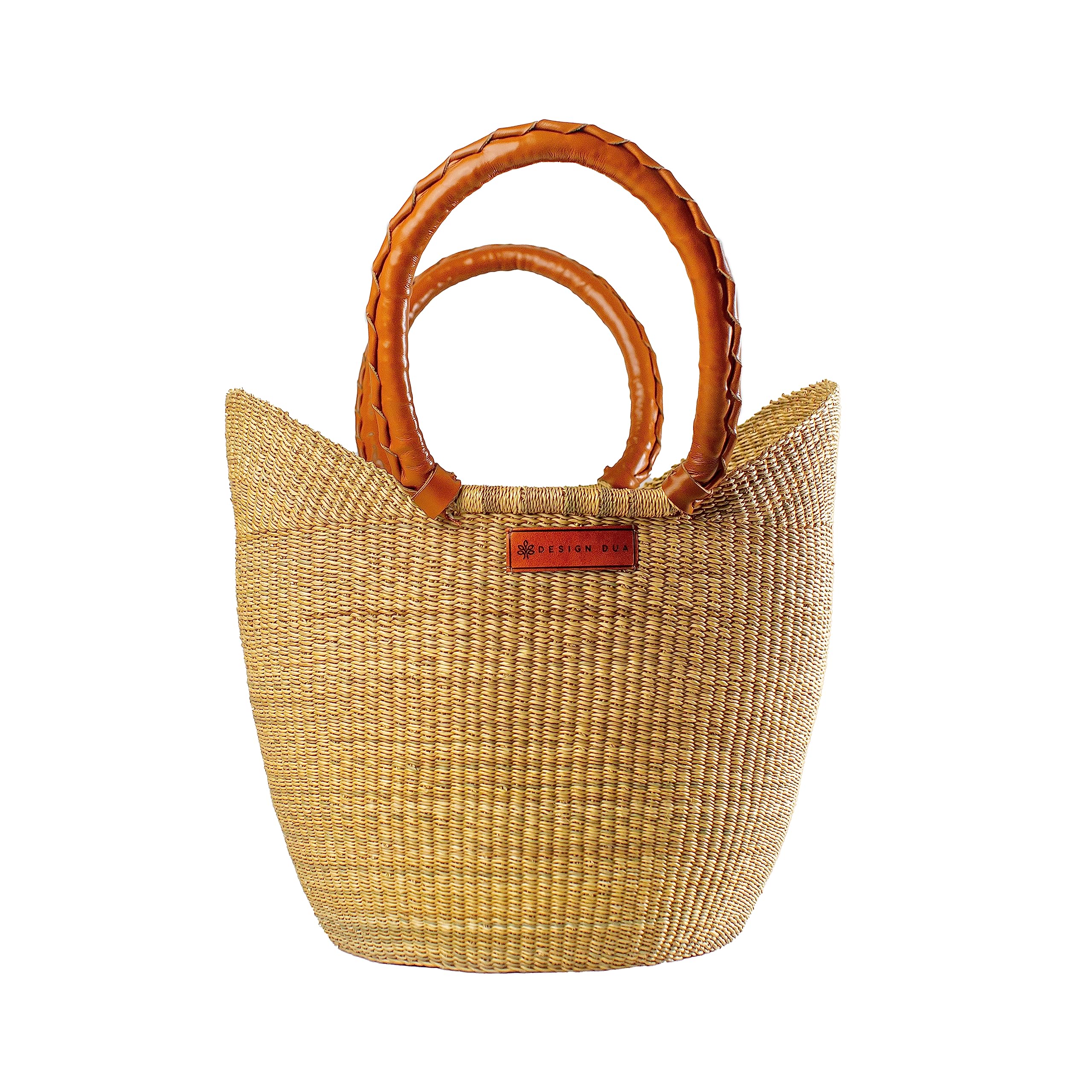 Summer Tote Basket Bag Market Basket African Basket Bag African U Shopper Bolga Basket Real Leather Handles