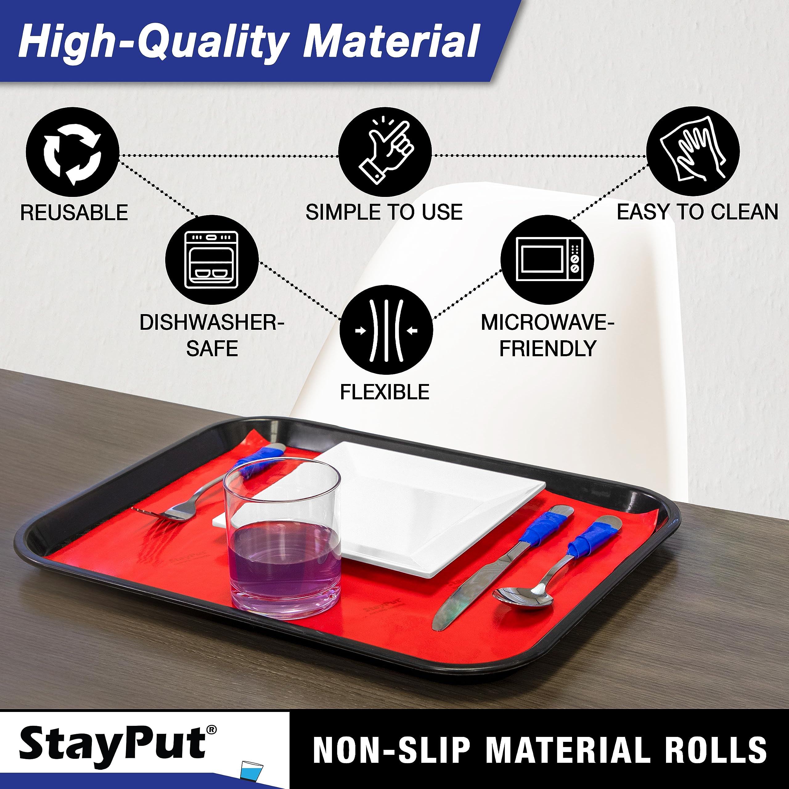 Stay Put Non-Slip Material Roll - 16" x 1 yd Black, Cut to Size Grip Liner for Daily Living Aid for Tabletop, Drawer, Crafts, Durable Skid Free Surfaces